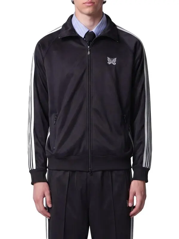 Needles Striped High-neck Track Jacket With Embroidered Logo - Grey