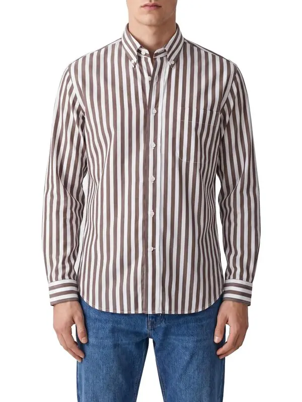 SEBAGO Striped Cotton Slim Fit Shirt With Button-down Collar - Brown