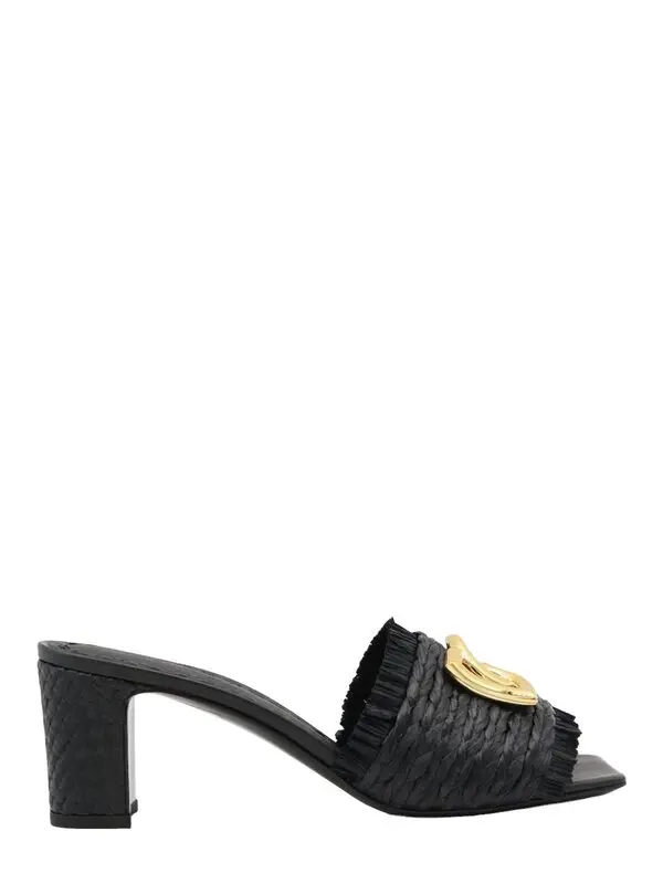 Dolce & Gabbana Raffia Mules With Dg Monogram - Black