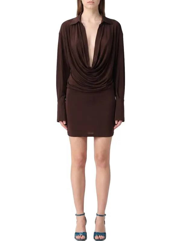 Andamane Long-sleeved Sheath Mini Dress - Brown