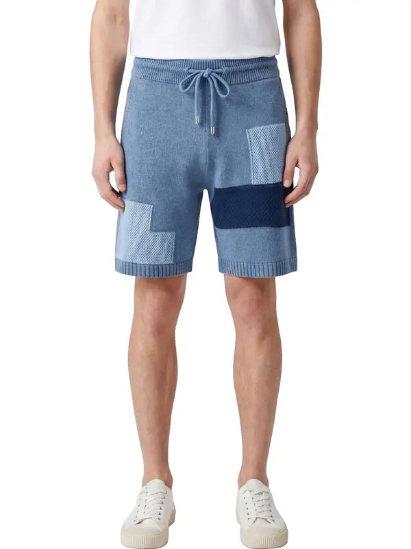 LANEUS Cotton Knit Patchwork Knee-length Jogging Shorts - Denim