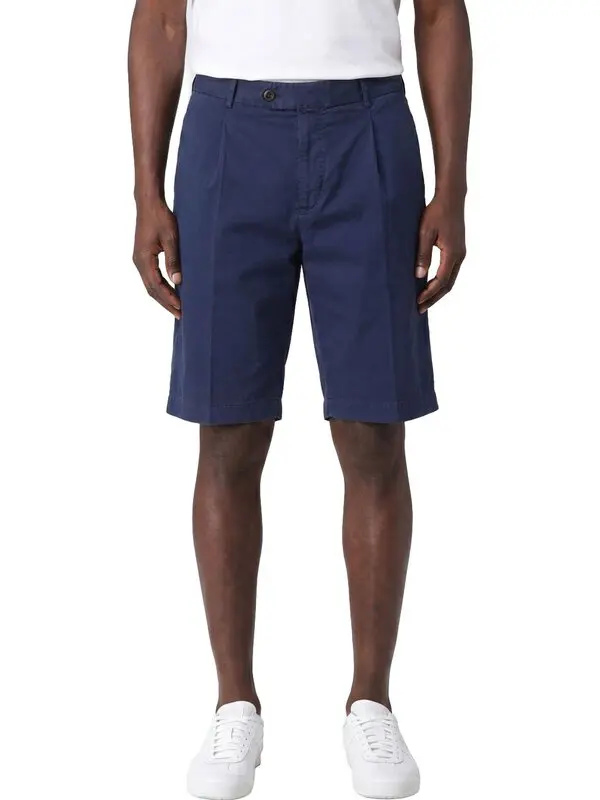 PT TORINO Knee-length Chino Shorts In Linen And Cotton Blend - Blue