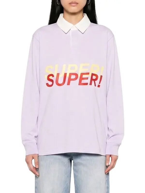 JW Anderson Long-sleeved Slogan Print Cotton Polo - Violet