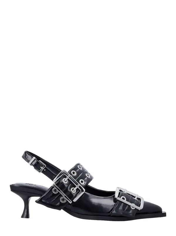 GANNI Leather Blend Slingback Pumps - Black
