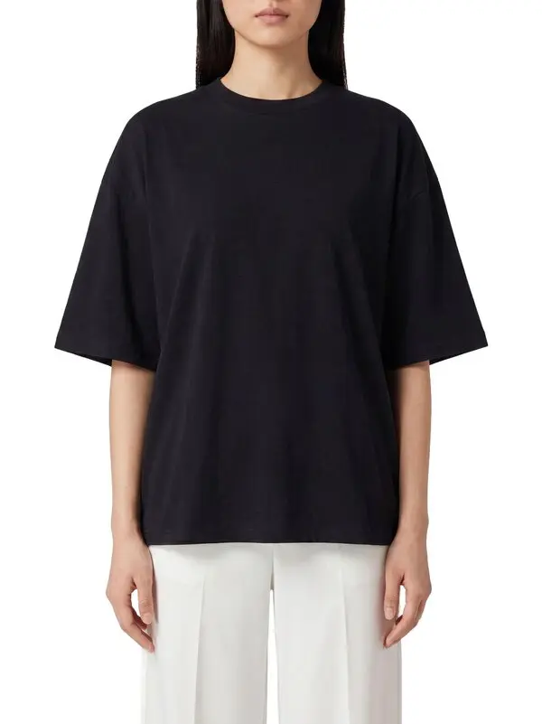 TELA Relaxed Fit Cotton T-shirt With Crew Neck And Dropped Shoulders - Black