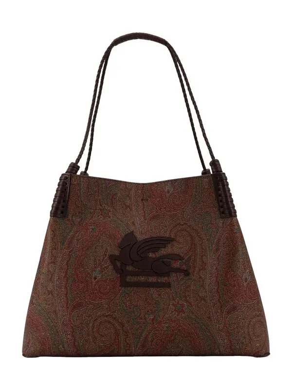 Etro Paisley Print Leather Shoulder Bag - Brown