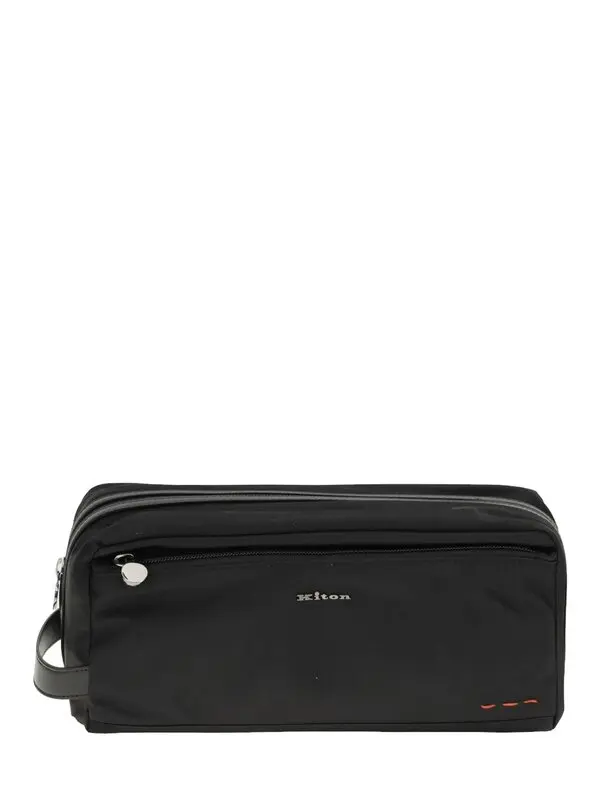 Kiton Nylon Travel Beauty Case With Leather Handle - Black