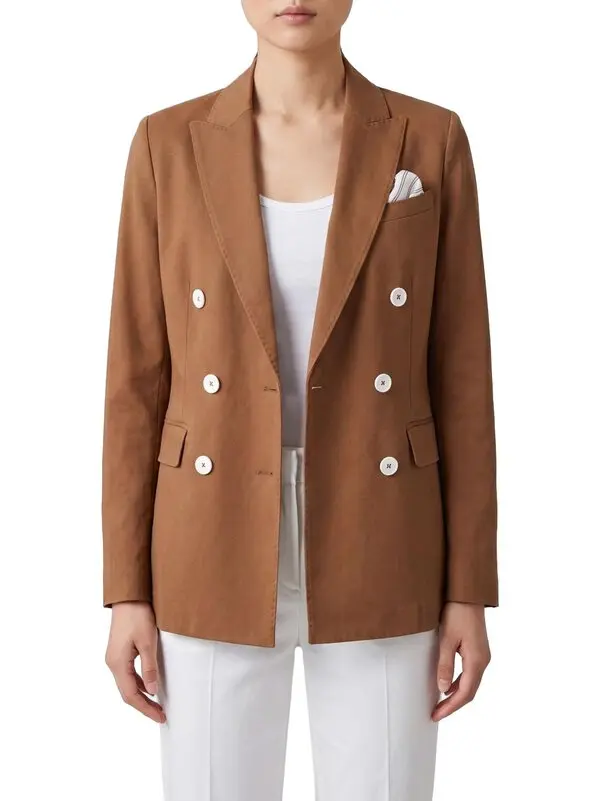 CIRCOLO 1901 Double-breasted Cropped Slim Fit Stretch-cotton Blazer - Brown