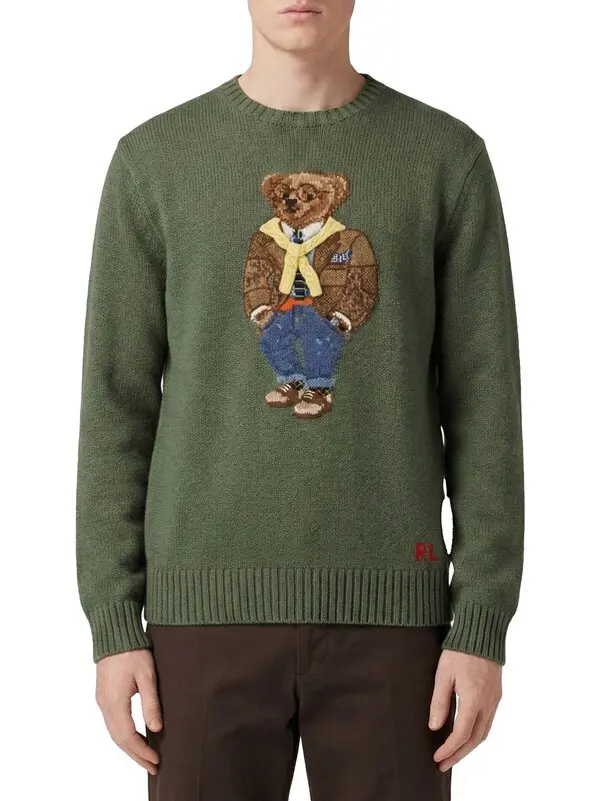 Polo Ralph Lauren Embroidered Bear Crewneck Pullover - Grey
