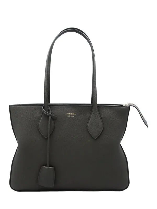 FERRAGAMO Star Medium Grained Leather Bag - Grey