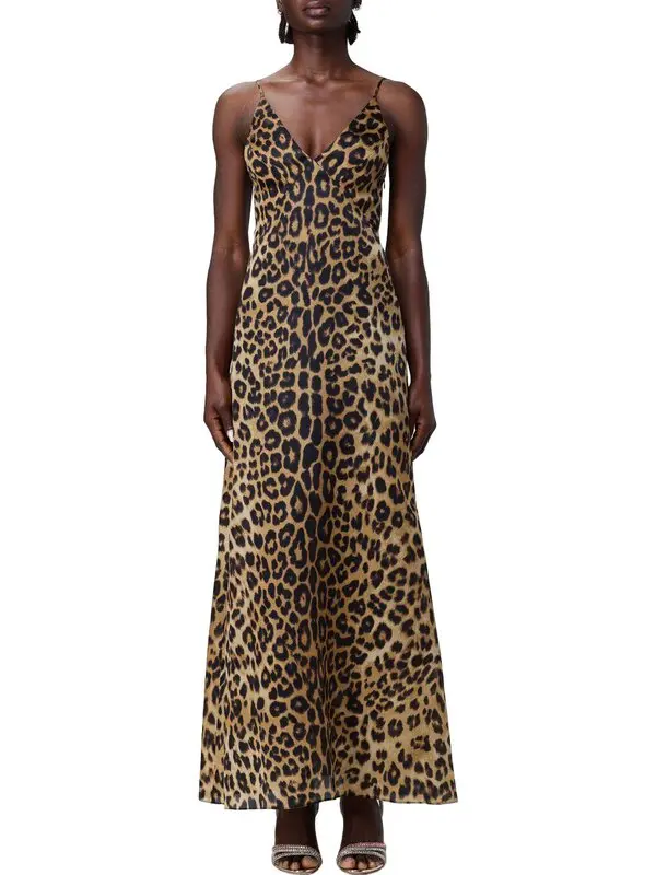 Alberta Ferretti Leopard Print Silk Maxi Dress - Brown