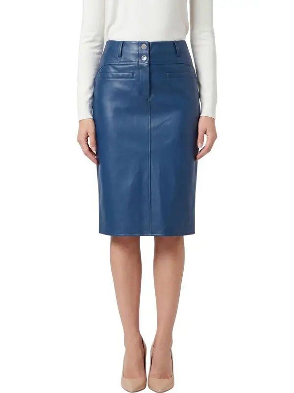Patrizia Pepe Faux Leather Midi Skirt - Blue