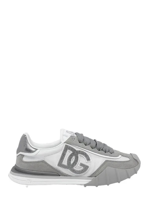 Dolce & Gabbana Suede And Nylon Athletic Sneakers With Rhinestone Dg Monogram - Grey