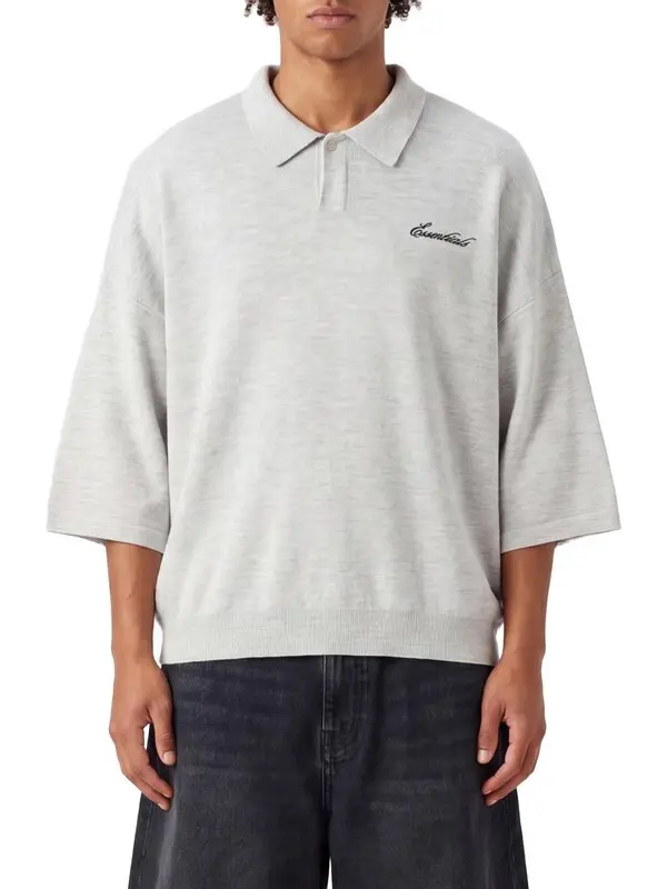 Fear Of God Long-sleeved Merino Wool Polo Shirt With Logo And Relaxed Fit - Mastic