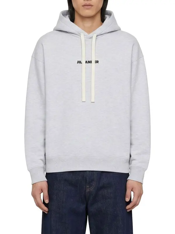 JIL SANDER Logo Drawstring Hoodie - Grey