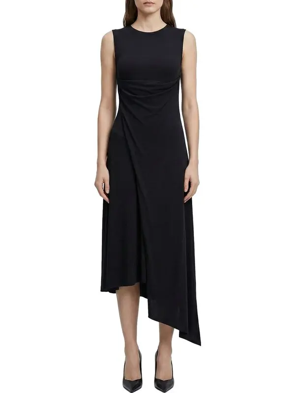 AMI Paris Asymmetrical Viscose Blend Midi Dress - Black