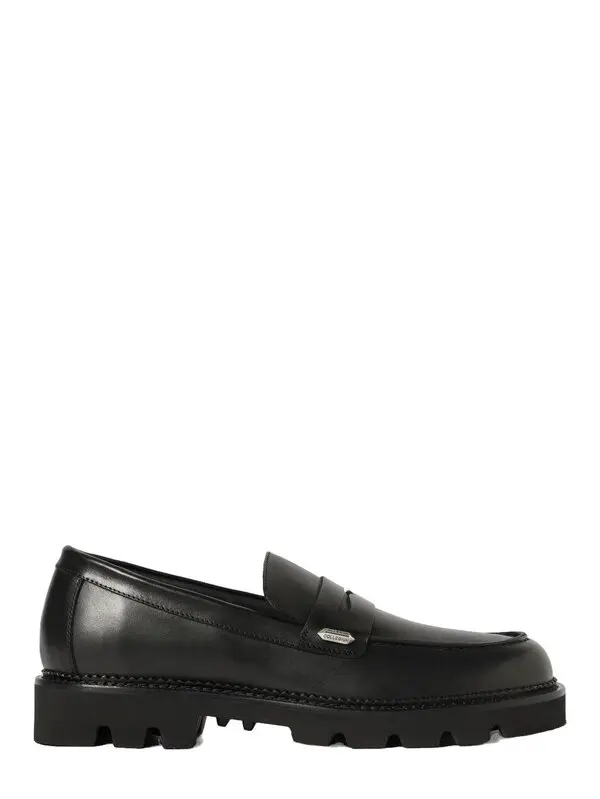 COLLEGIUM Classic Calf Leather Loafers With Serrated Sole - Black