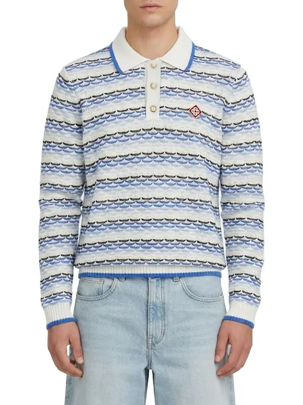 Casablanca Striped Cotton Polo Shirt - Red