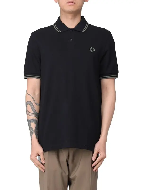 Fred Perry Cotton Polo Shirt With Logo - Black