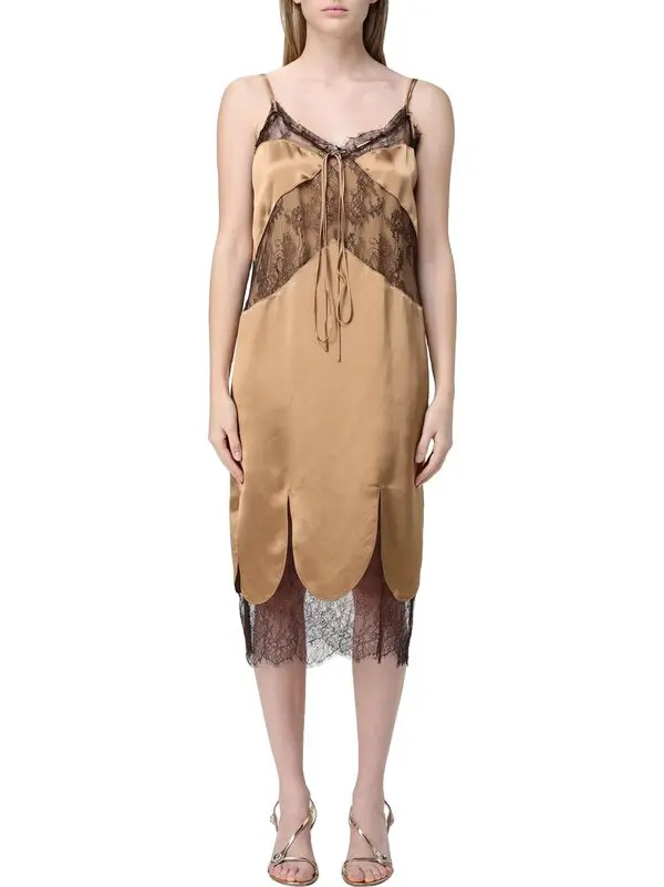 FERRAGAMO Midi Slip Dress With Lace Accents - Dark