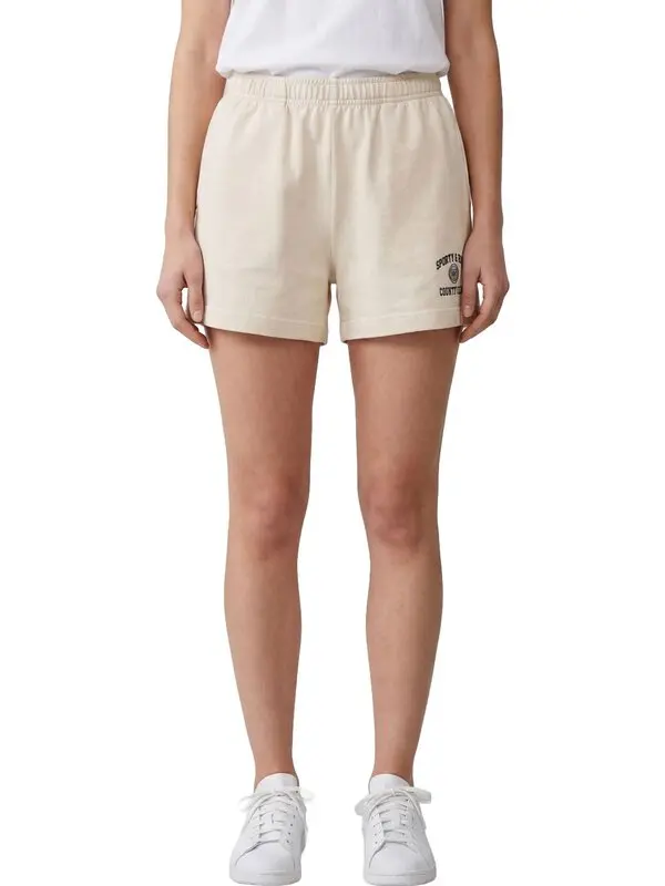SPORTY & RICH Cotton Shorts With Elasticated Waist And Contrast Logo - Ecru