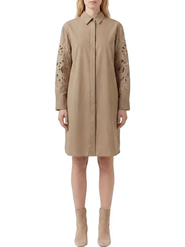 Agnona Cotton Mini Chemisier Dress With Macramé Inserts - Brown
