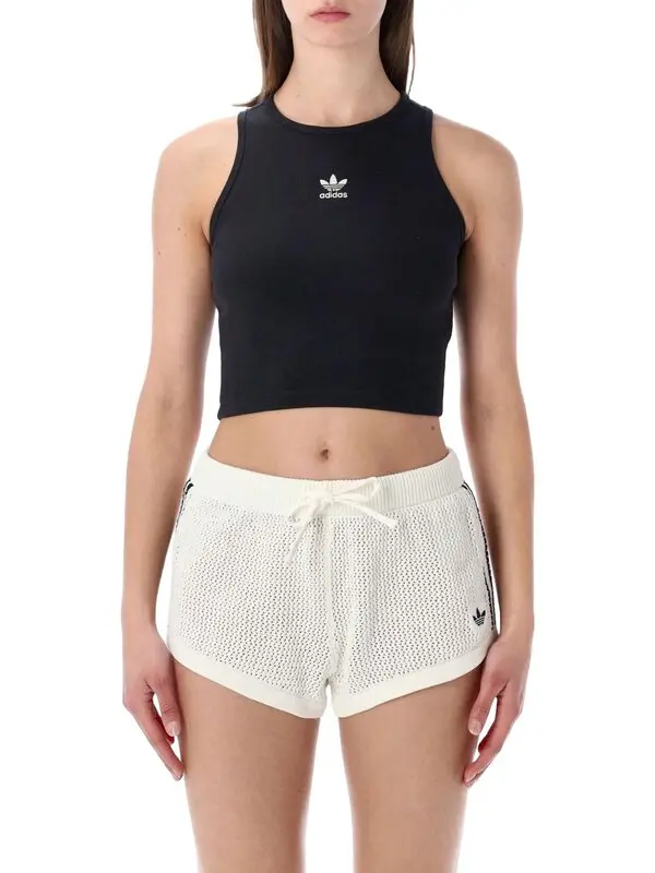ADIDAS ORIGINALS Cropped Cotton Blend Top - Black