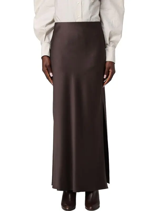Brunello Cucinelli Long Satin Skirt - Brown