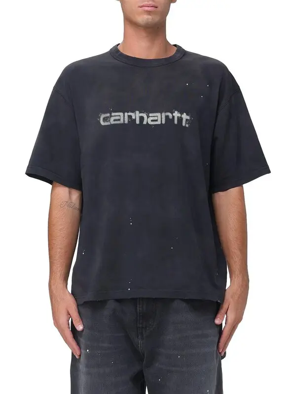 Carhartt Work In Progress Printed Logo Organic Cotton Crewneck T-shirt - Black