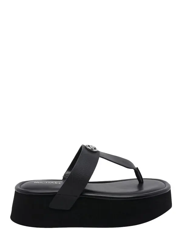 Michael Kors Koya Saffiano Coated Cotton And Leather Platform Thong Sandals - Black