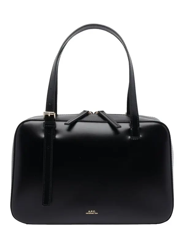 A.p.c. Patent Leather Handbag With Double Handle And Shoulder Strap - Black