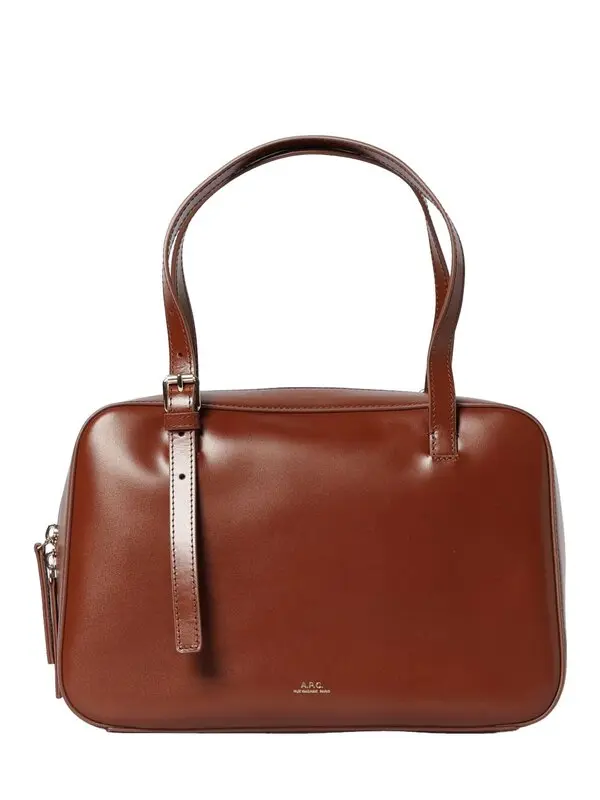 A.p.c. Patent Leather Handbag With Double Handle And Shoulder Strap - Brown