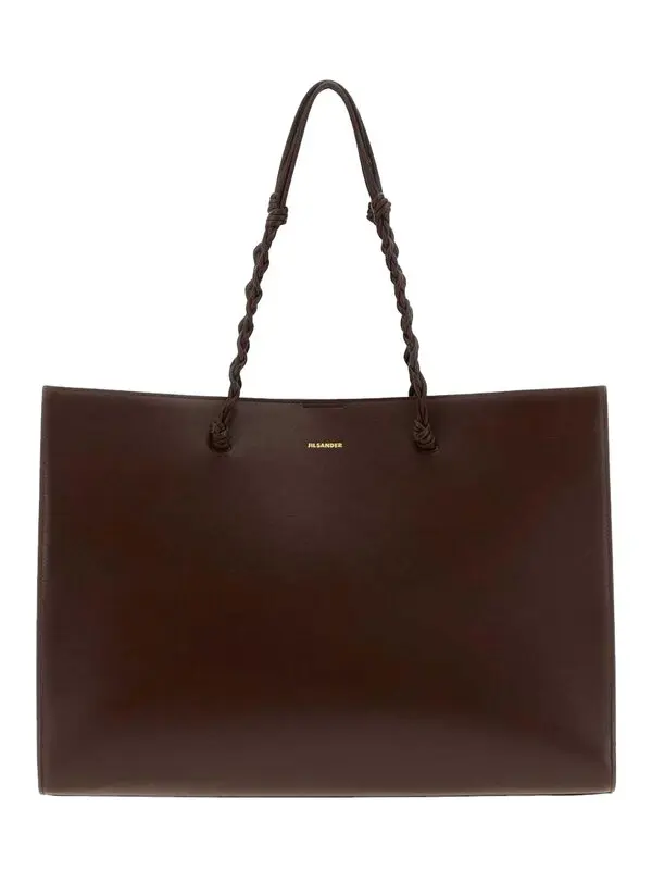 JIL SANDER Large Tangle Calfskin Leather Tote Bag With Braided Handle - Brown