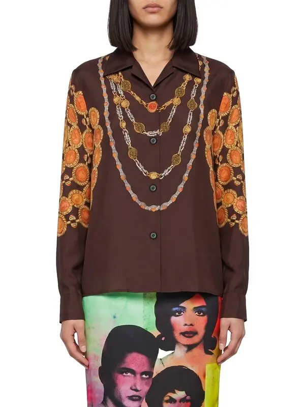 Versace Printed Silk Shirt - Brown