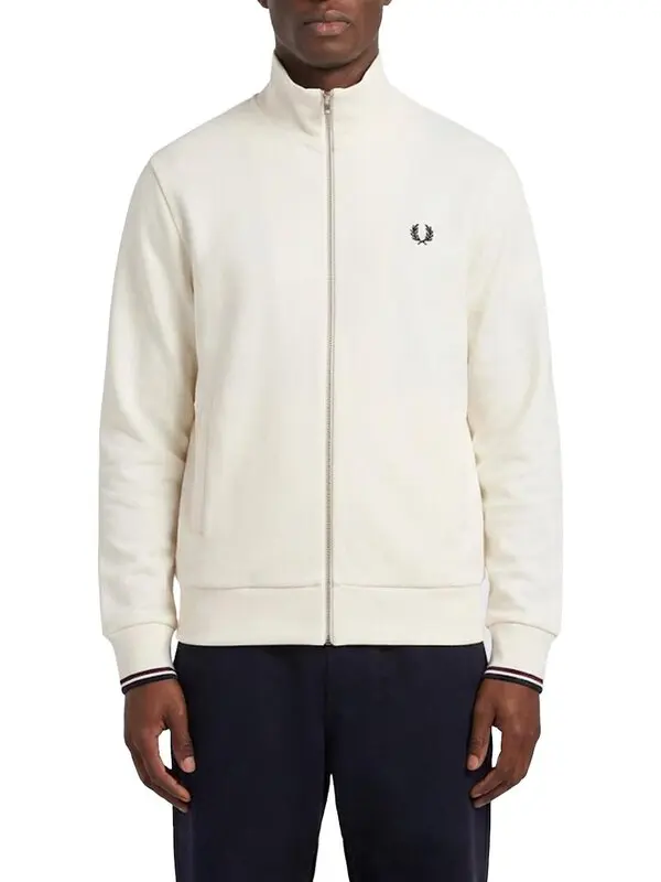 Fred Perry Cotton Zip-up Sweatshirt With Monogram Pattern - Ecru