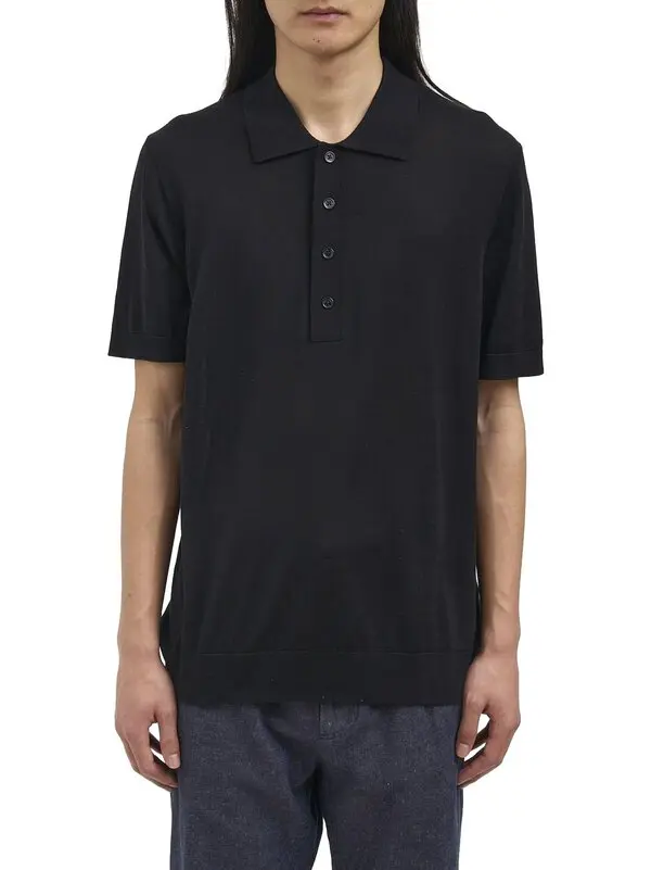 PAOLO PECORA Cotton And Silk Knit Polo Shirt - Black