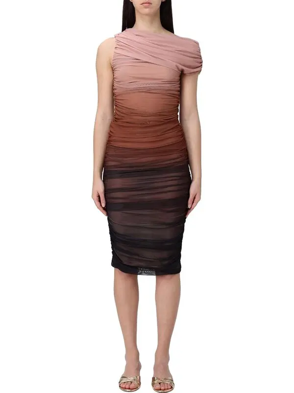 Elisabetta Franchi Draped One-shoulder Midi Dress - Brown
