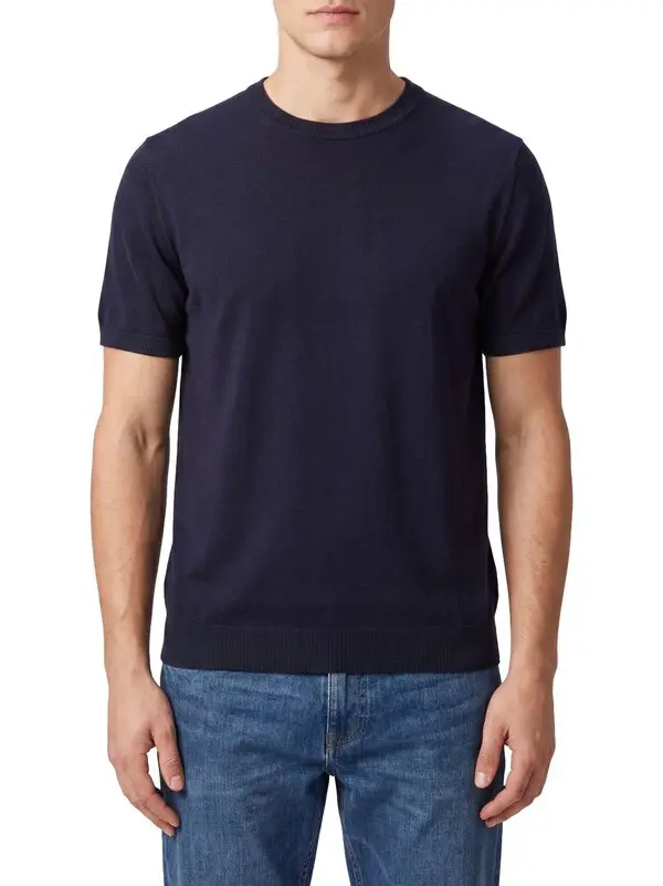 KANGRA Short-sleeved Cotton Crewneck Sweater - Blue