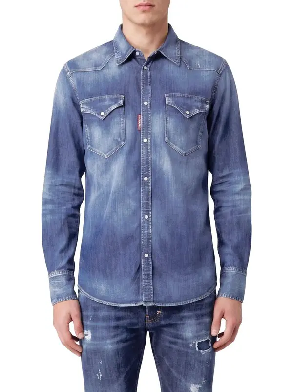 Dsquared2 Stretch Cotton Denim Shirt - Navy