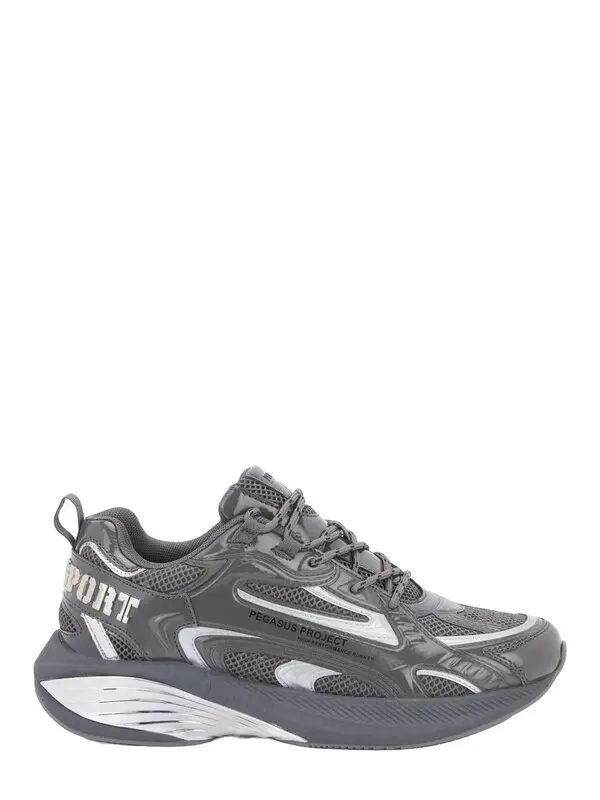 PLEIN SPORT Pegasus Project Mesh And Patent Leather Lace-up Sneakers - Grey