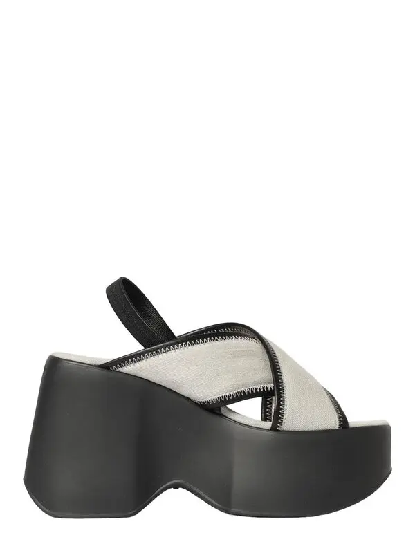 VIC MATIE Cotton Denim Wedge Sandals - Black
