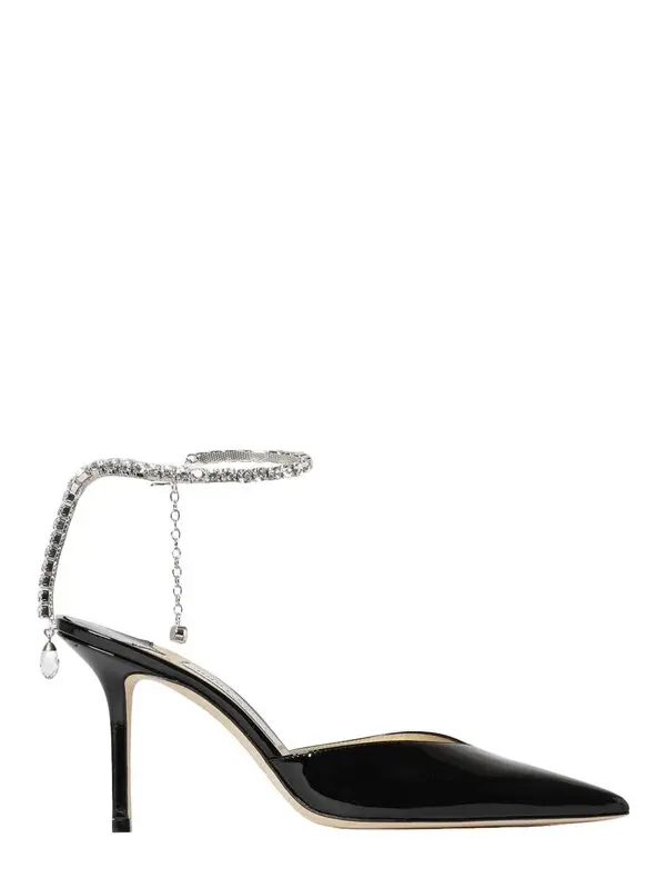 JIMMY CHOO Patent Leather Rhinestone Embellished Stiletto Pumps - Black