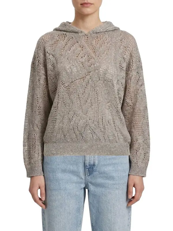Brunello Cucinelli Linen And Cotton Knit Sweatshirt - Mud