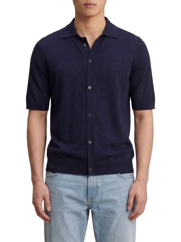 BALLANTYNE Knitted Polo Shirt - Blue