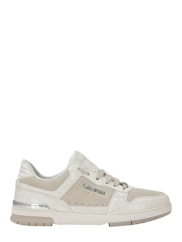 PLEIN SPORT Suede And Crocodile Print Leather Sneakers - White