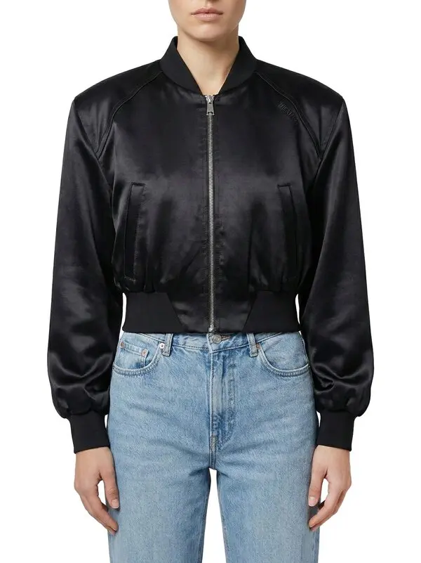 Attico Shiny Viscose Cropped Bomber Jacket - Black