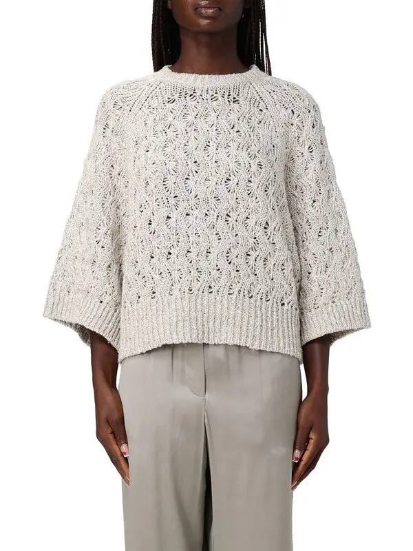 Brunello Cucinelli Silk Blend Knit Top With Embroidered Sequins - Beige