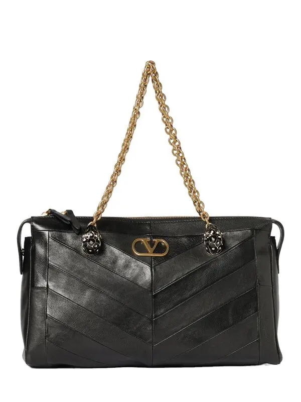 Valentino Garavani Leather Shoulder Bag With Gold Tone Chain - Black