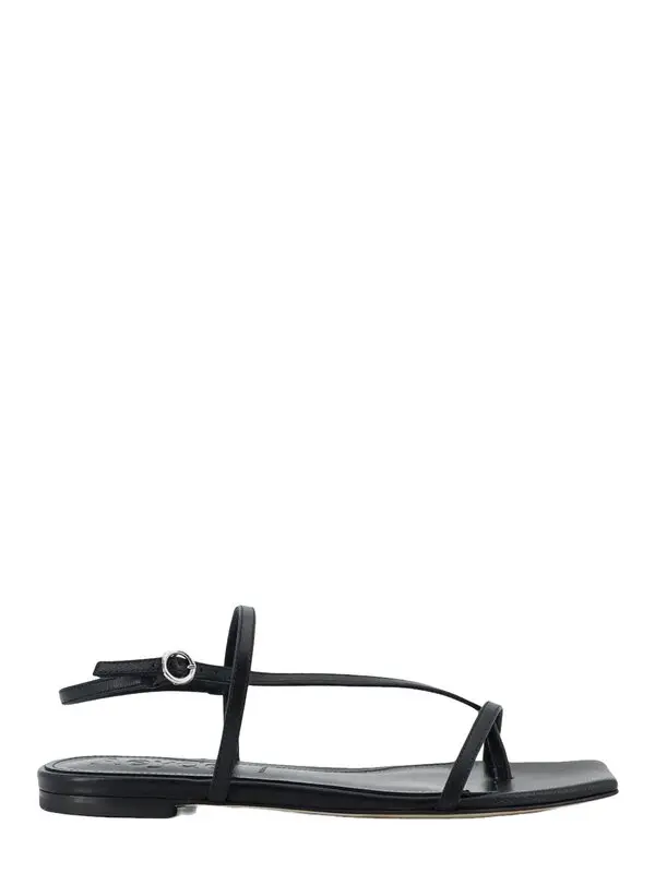 AeydĒ Smooth Leather Low Heel Square Toe Slingback Sandals - Black