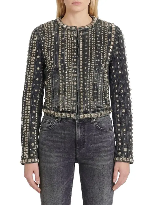 R13 Studded And Rhinestone Embellished Denim Jacket - Black